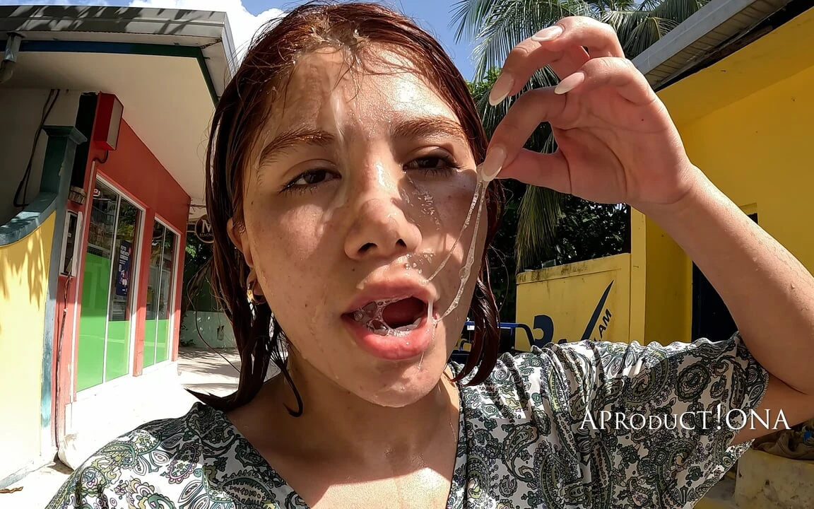 Pervert Watches Marina Golds Filthy Cum Walk And Messy Facial Delight